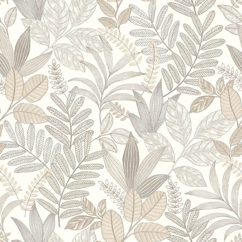 Papier Peint Lutece Allure Feuillage Brodé Lin Et Marron Al26290 - Séguret Décoration